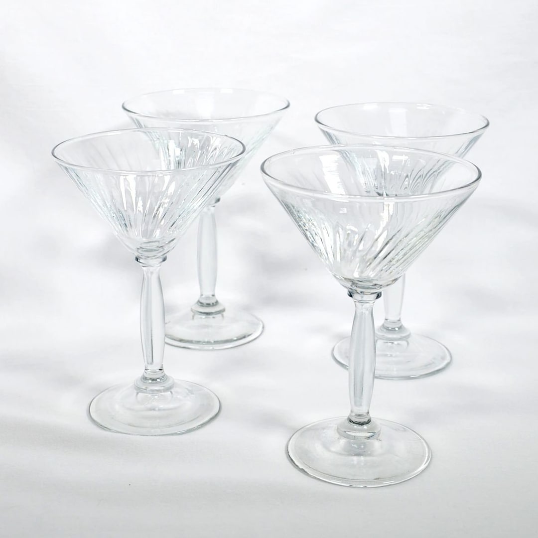 1930s 4pc Glass Martini Glasses With Diagonal Swirls - Etsy