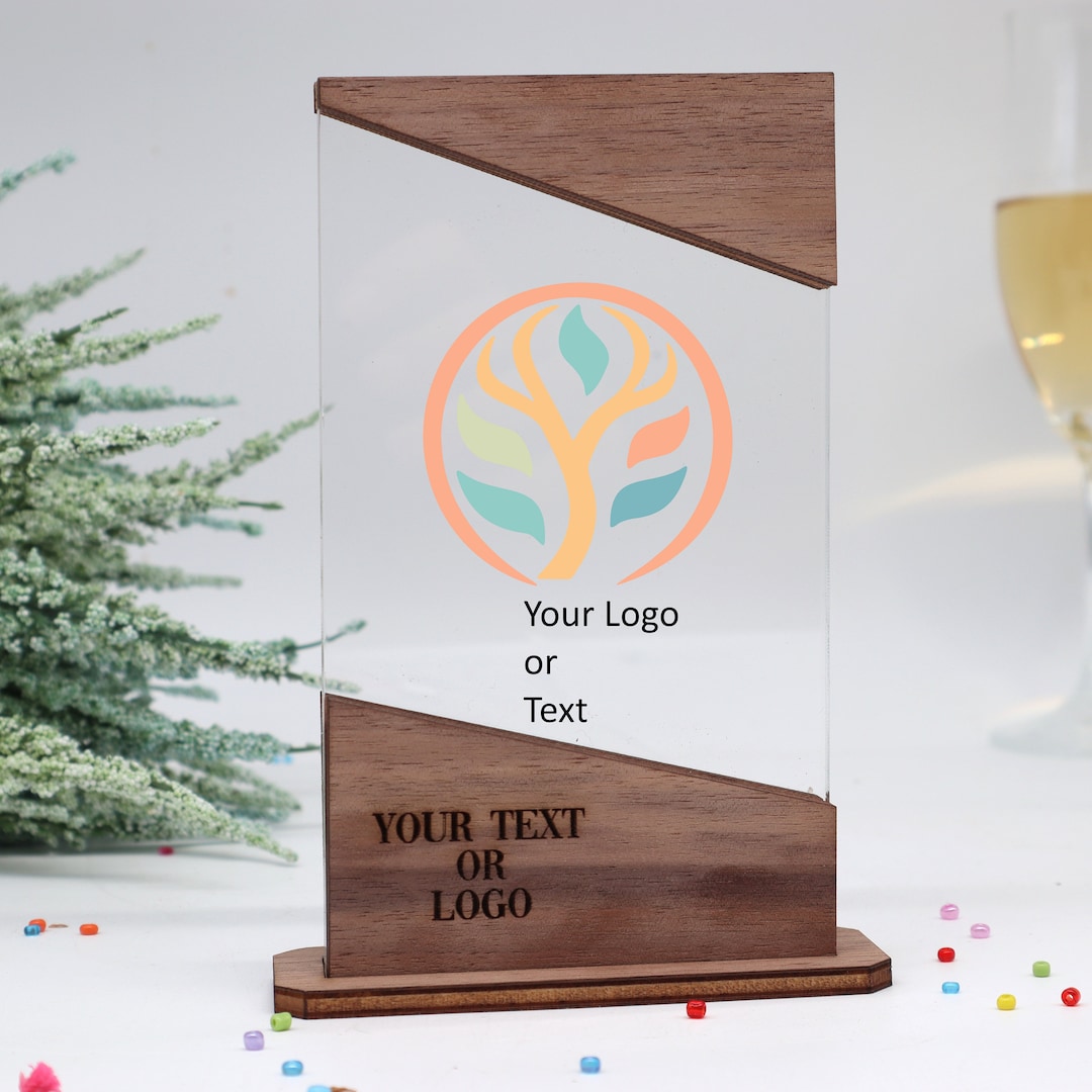 Personalized Modern Noble Trophy, Own Text or Logo Print, Valuable Wood ...