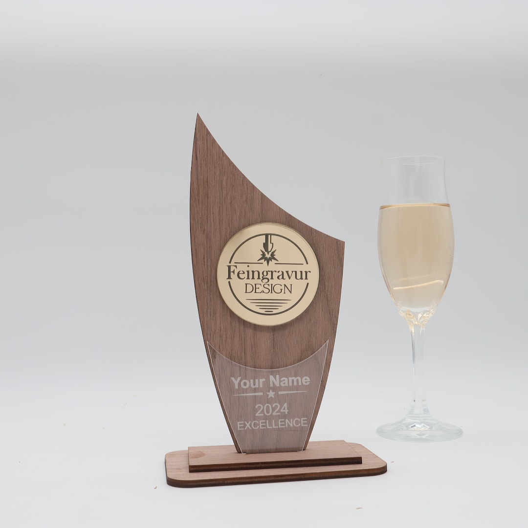 Modern Noble Trophy, Own Text or Logo, Made of Valuable Walnut and ...