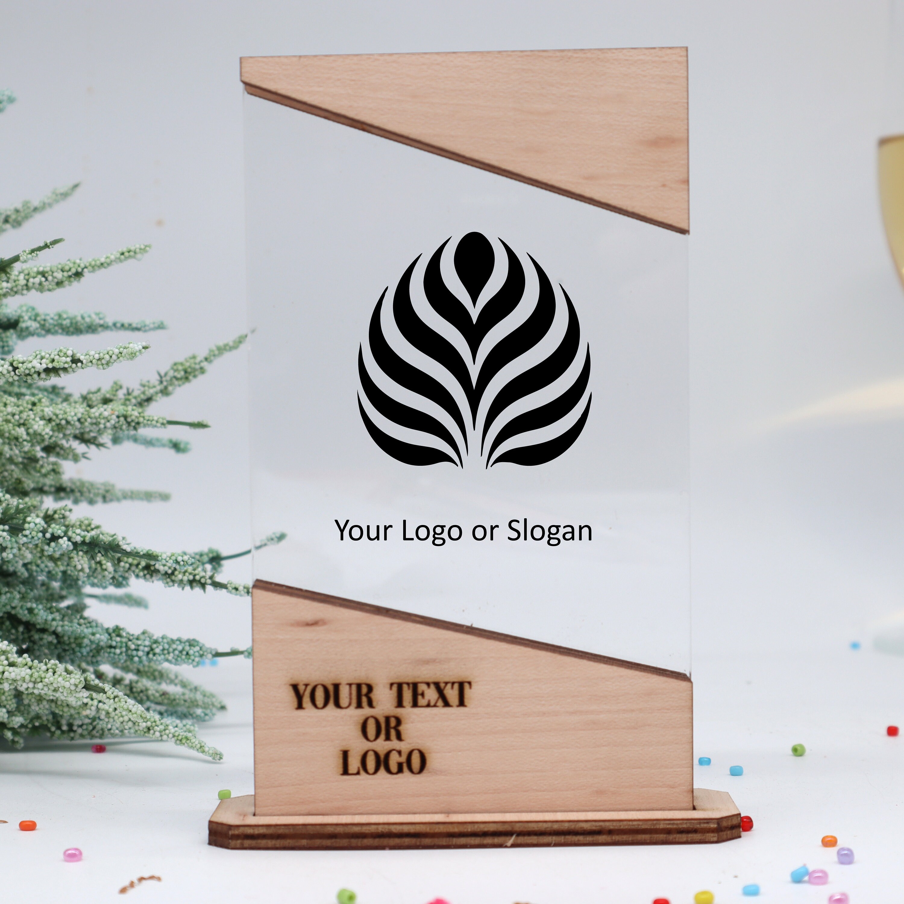 Personalized Modern Noble Trophy, Own Text or Logo Print, Valuable Wood ...