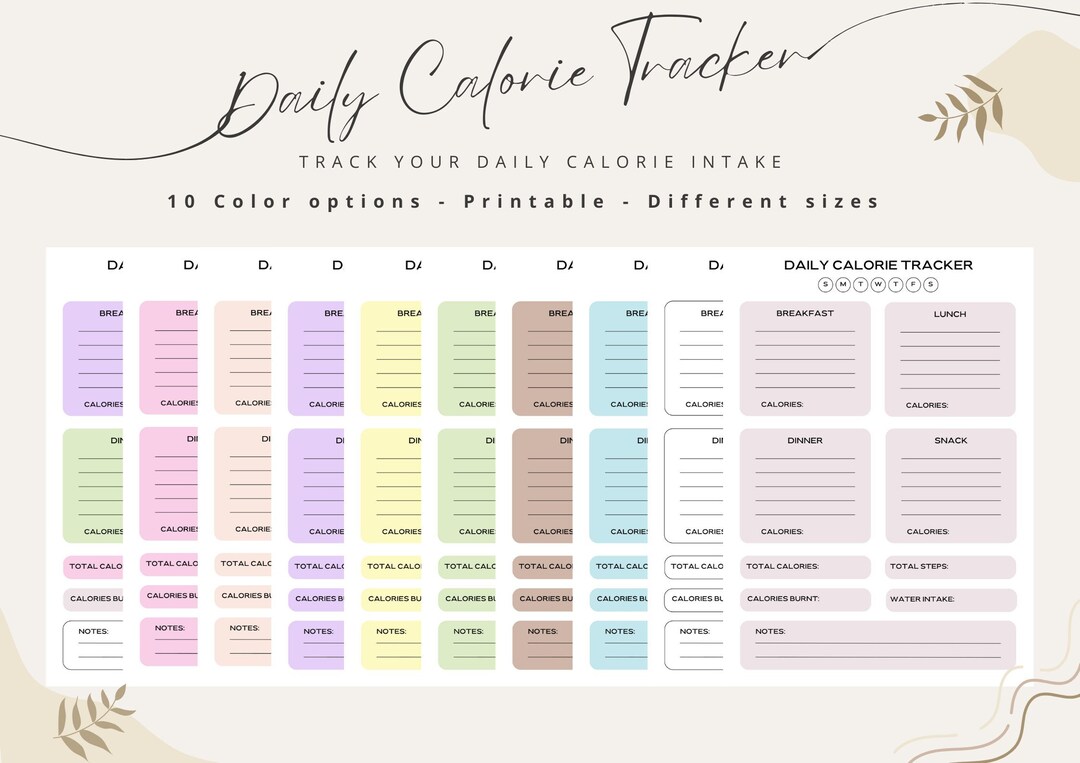Daily Calorie Tracker Printable Food Tracker Everyday - Etsy
