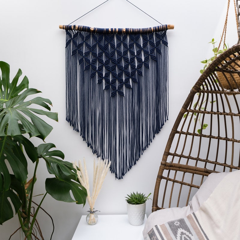 Blue Macrame Wall Hanging - Etsy