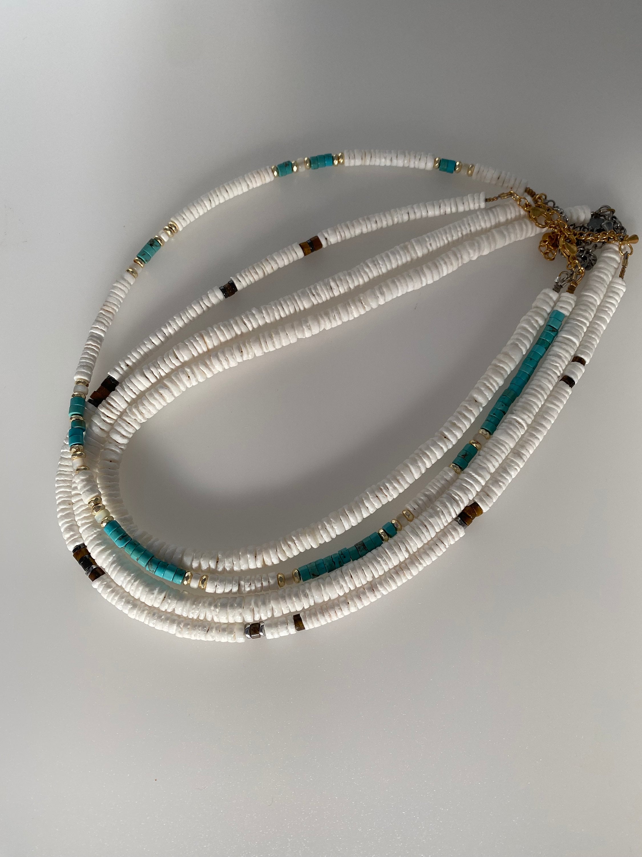 Turquoise/shell Surfer Necklace. White Heishi Necklace. Beach Necklace ...