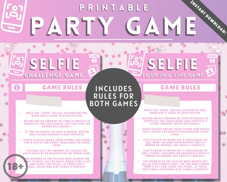 Selfie Challenge Party Game | Printable Girl's Night Out Party Game ...