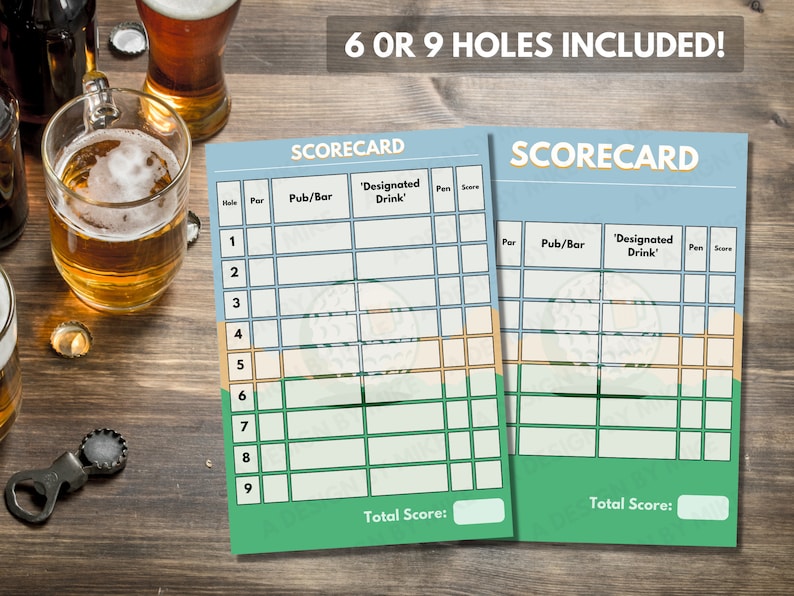 Pub Golf | Bar Crawl Golf Score Card | Instant Download & Printable 6 ...