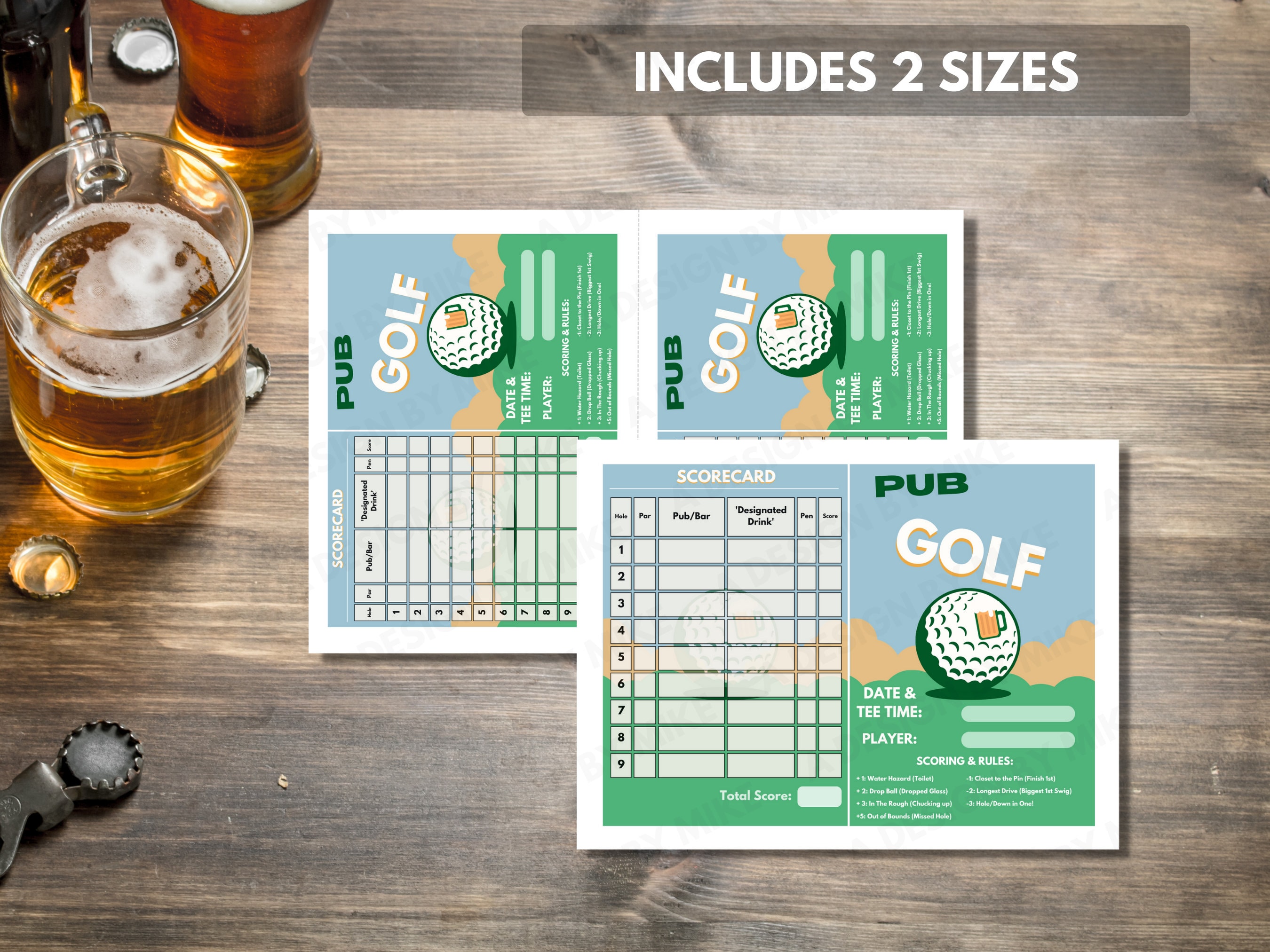 Pub Golf Bar Crawl Golf Score Card Instant Download & Printable 6 or 9 ...