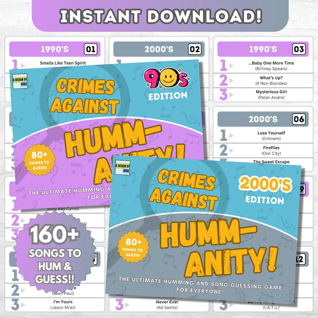 1990s 2000s Song Naming Party Game Bundle | Crimes Against Humm-anity ...