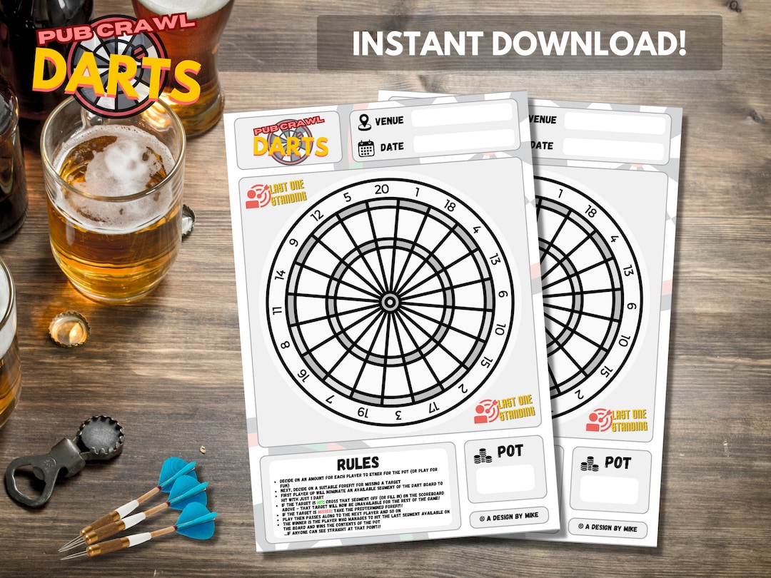 Pub Crawl Darts Last One Standing Bar Darts Game Instant - Etsy
