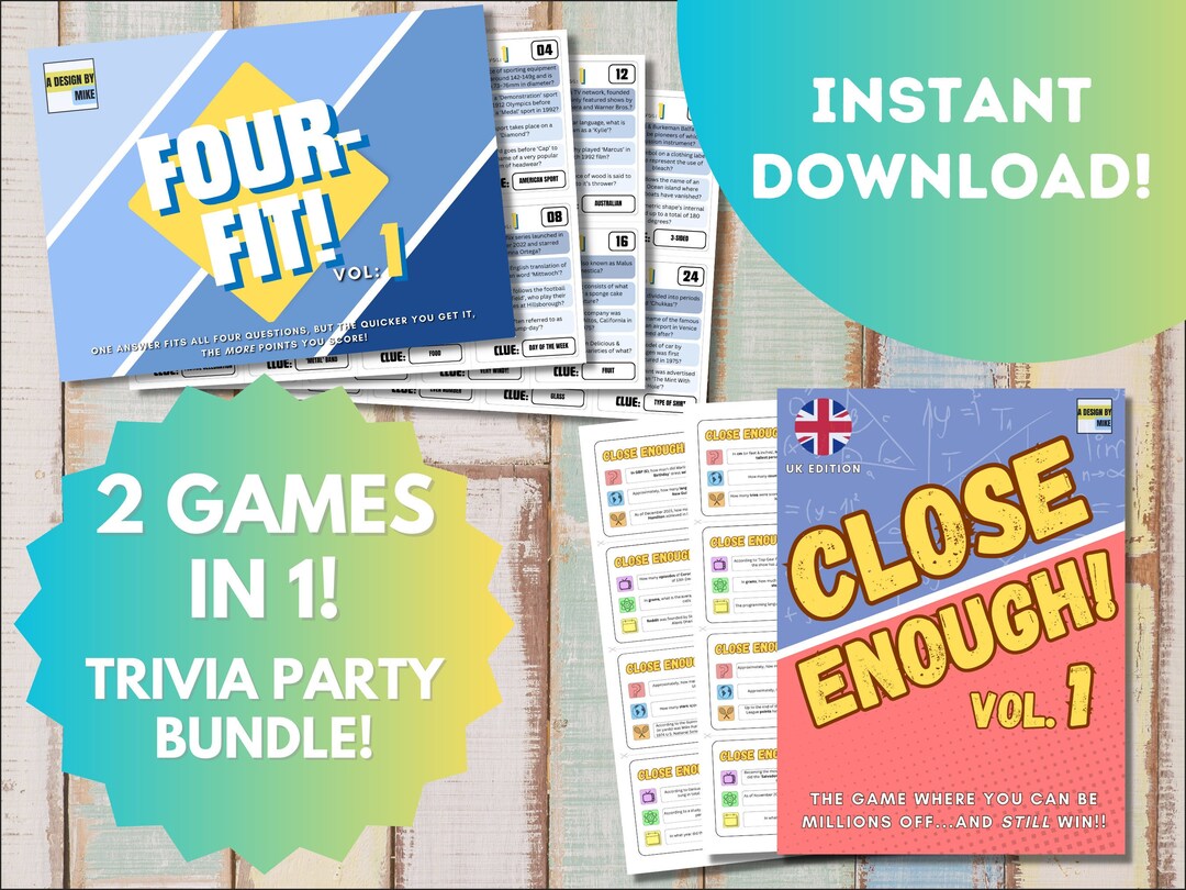 Trivia Party Games Bundle | Close Enough! Volume.1 UK Edition & Four-fit Vol.1 | Host Your Own ...