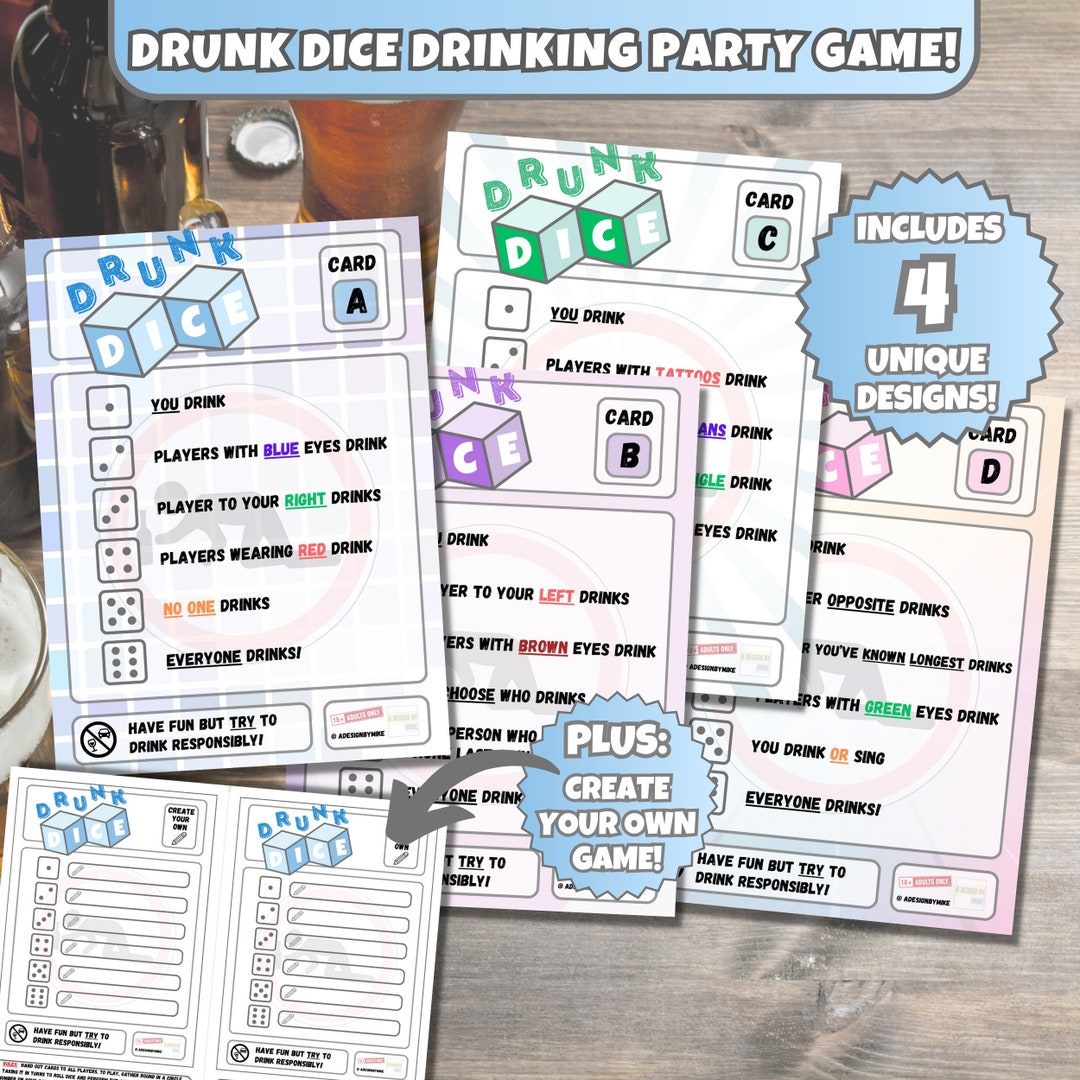 Drunk Dice Drinking Party Game | Instant Download Printable Adult ...