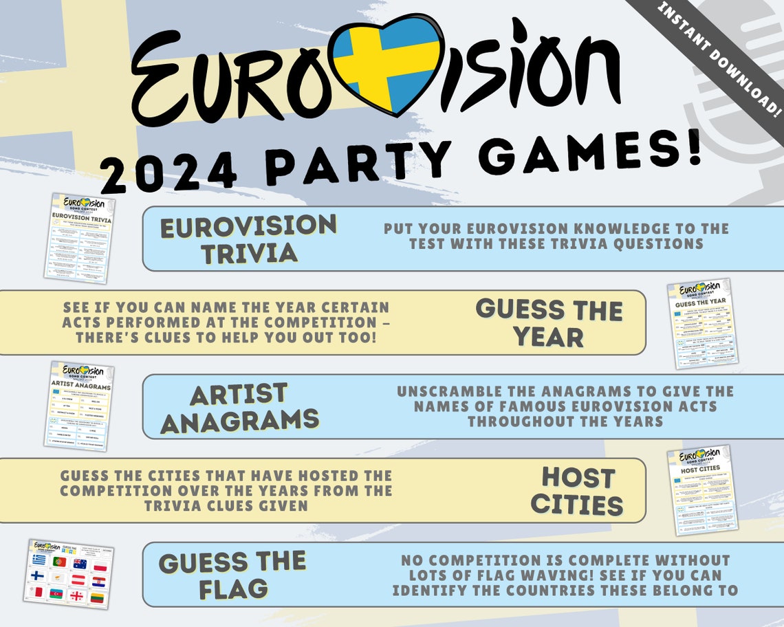 Eurovision 2024 Trivia Party Games Bundle Eurovision Song Contest Malmö ...