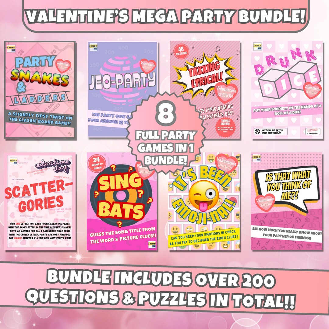 Valentine's Day 8 Party Mega Games Bundle | Printable Trivia & Drinking ...