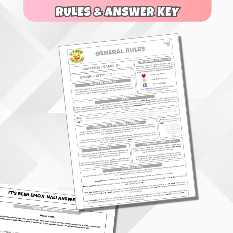 Valentine's Day Printable Emoji Quiz Party Game | 'it's Been Emoji-nal ...