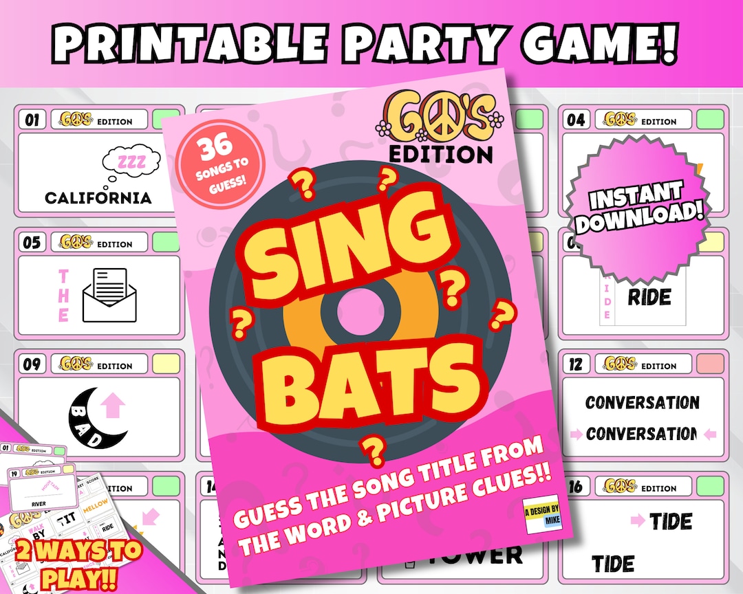 Printable Dingbats Puzzle Party Game | 'singbats' 1960's Edition ...