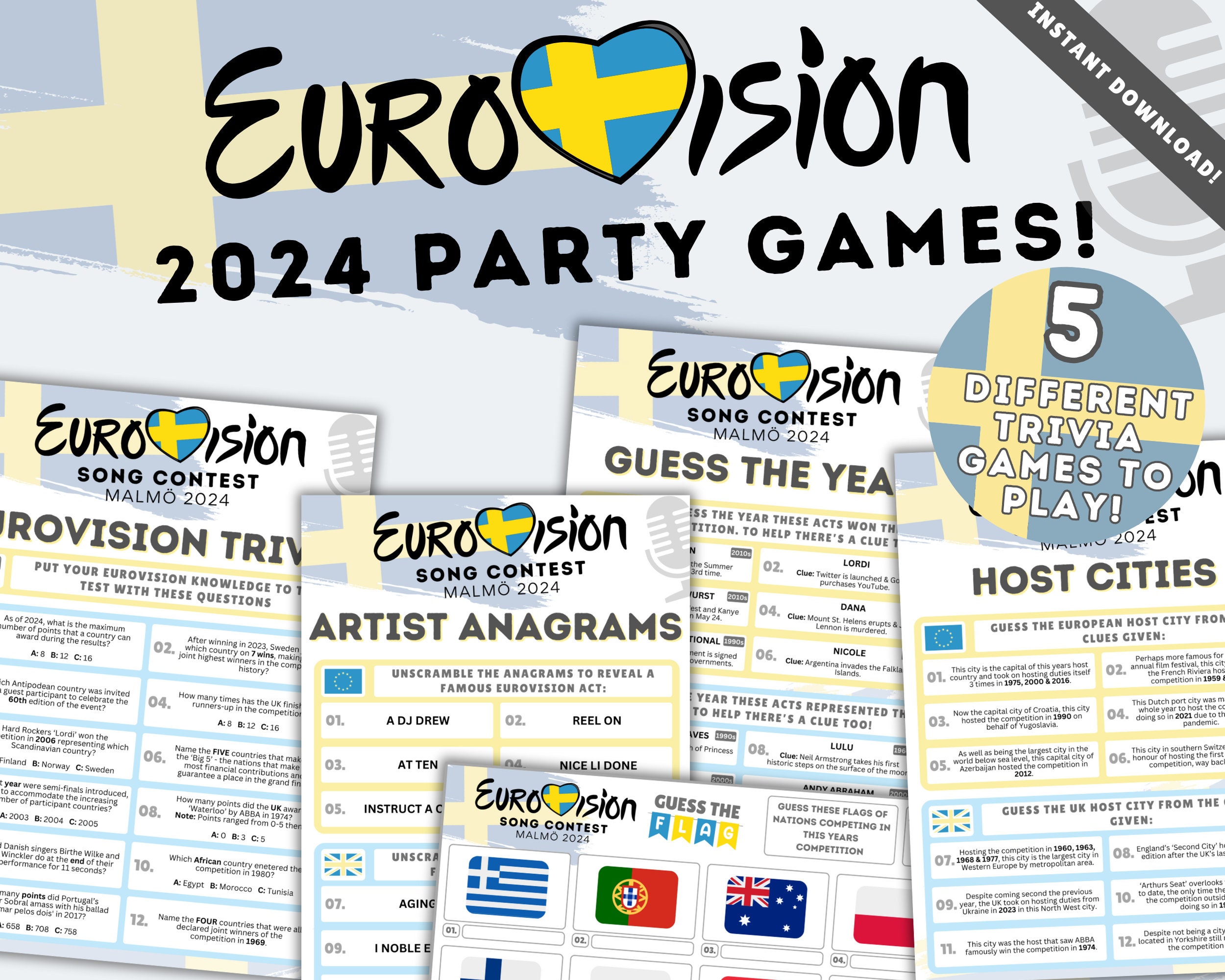 Eurovision 2024 Trivia Party Games Bundle | Eurovision Song Contest ...