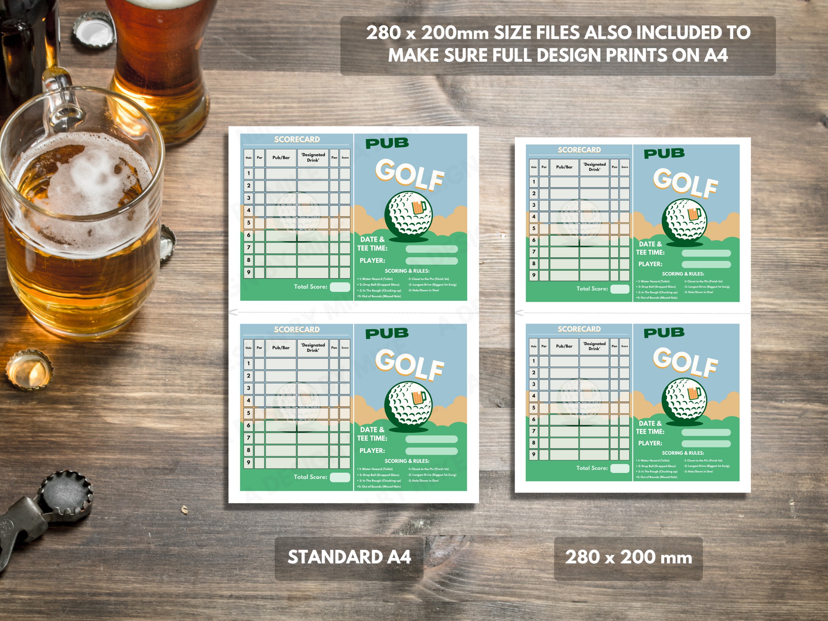Pub Golf Bar Crawl Golf Score Card Instant Download & Printable 6 or 9 ...