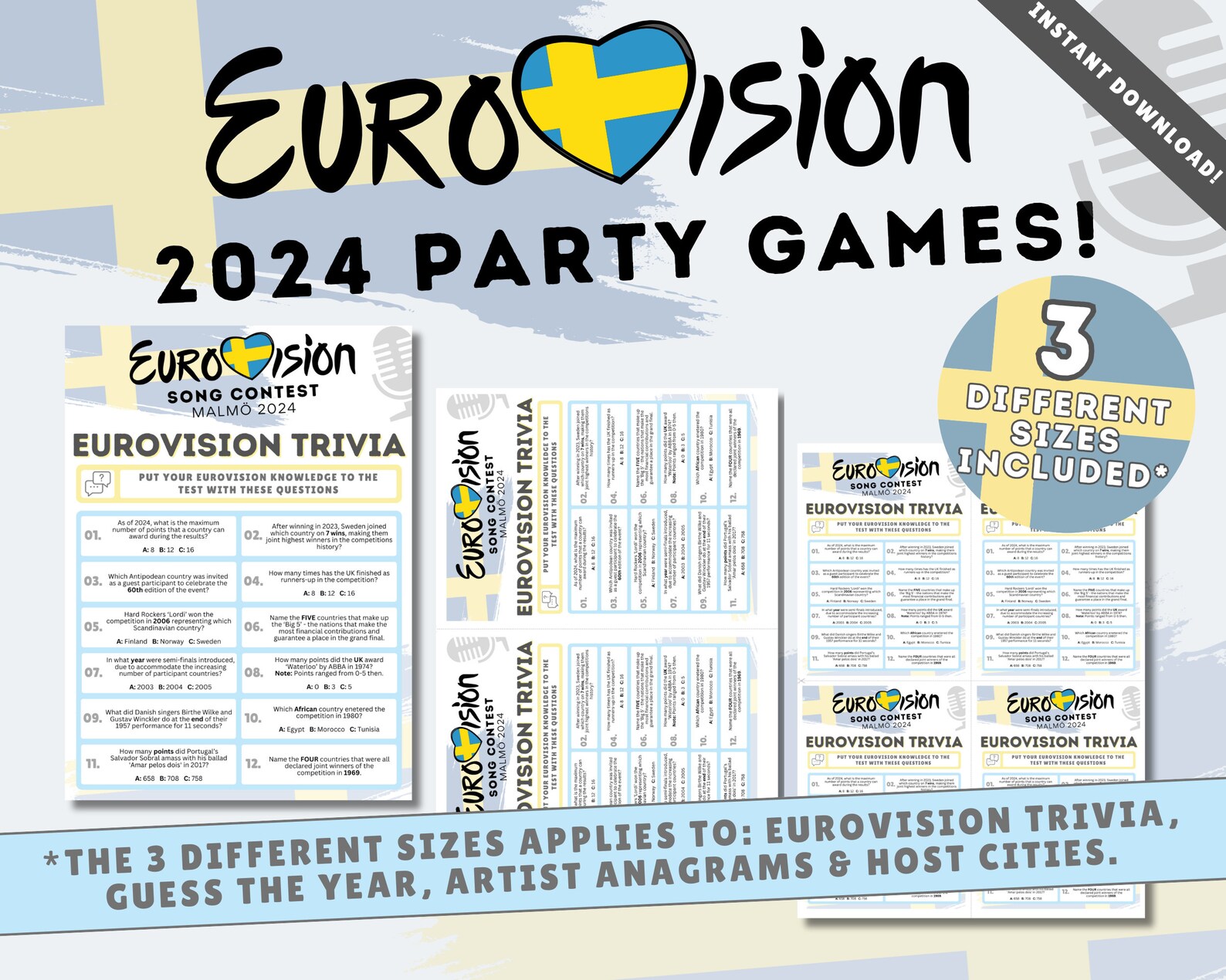 Eurovision 2024 Trivia Party Games Bundle | Eurovision Song Contest ...