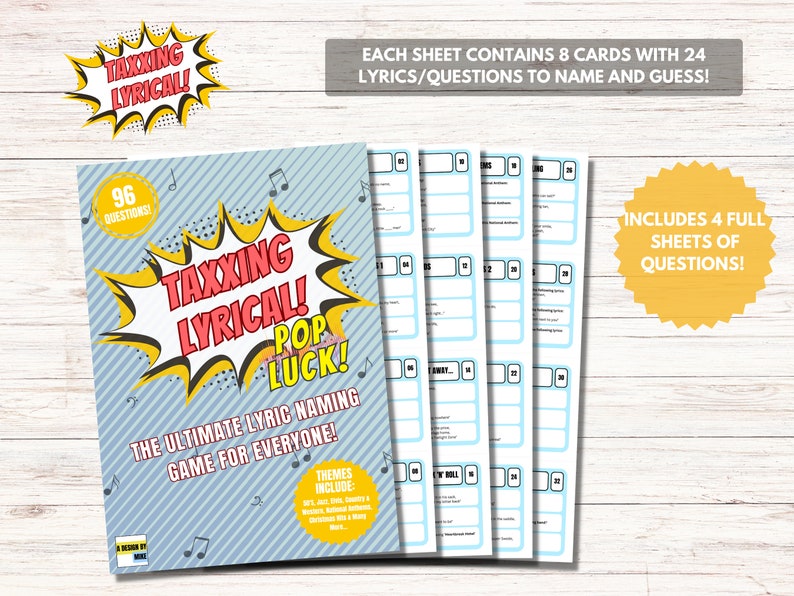 Taxxing Lyrical! Song Lyrics Game | Music Quiz (digital Download) - Etsy