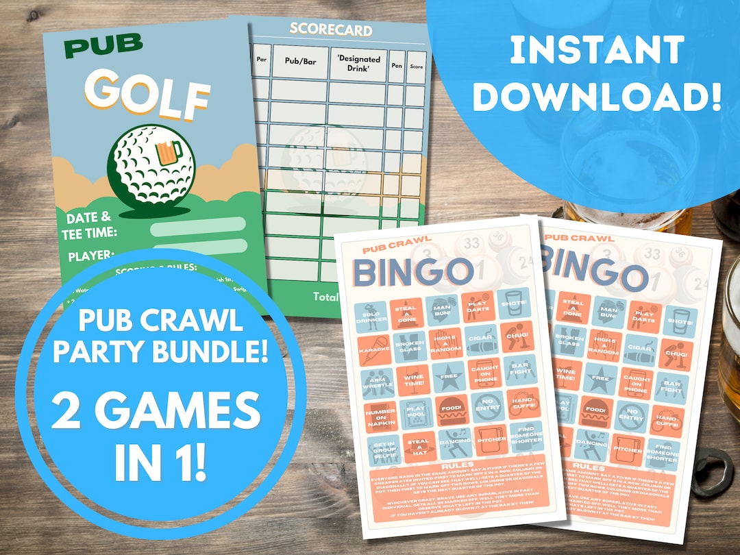 Pub Golf | Bar Crawl Bingo | 2 Game Party Bundle! | for Birthday ...
