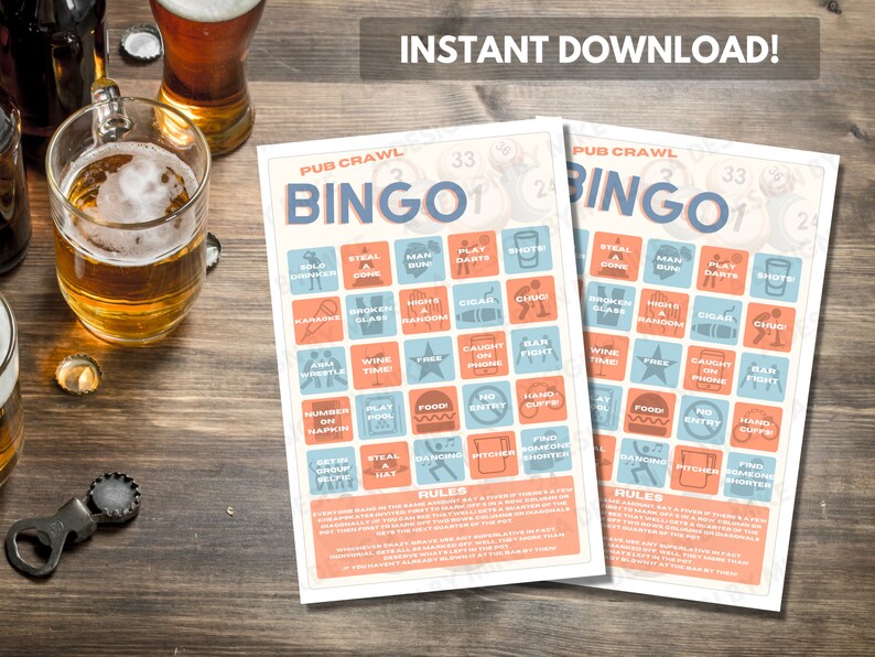 Bar Crawl Bingo | Pub Bingo Card | Adult Drinking Game | Printable ...