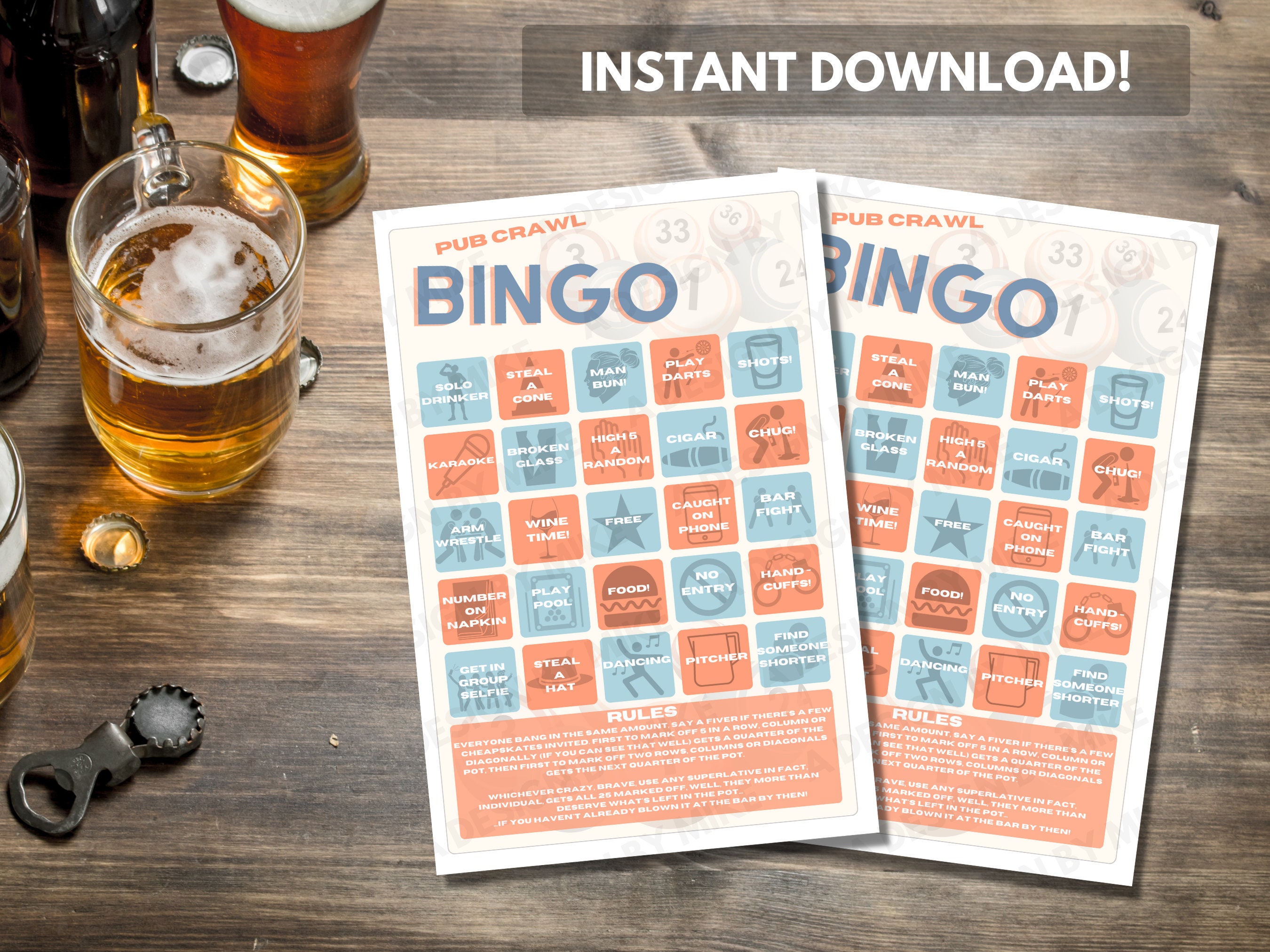 Bar Crawl Bingo | Pub Bingo Card | Adult Drinking Game | Printable ...