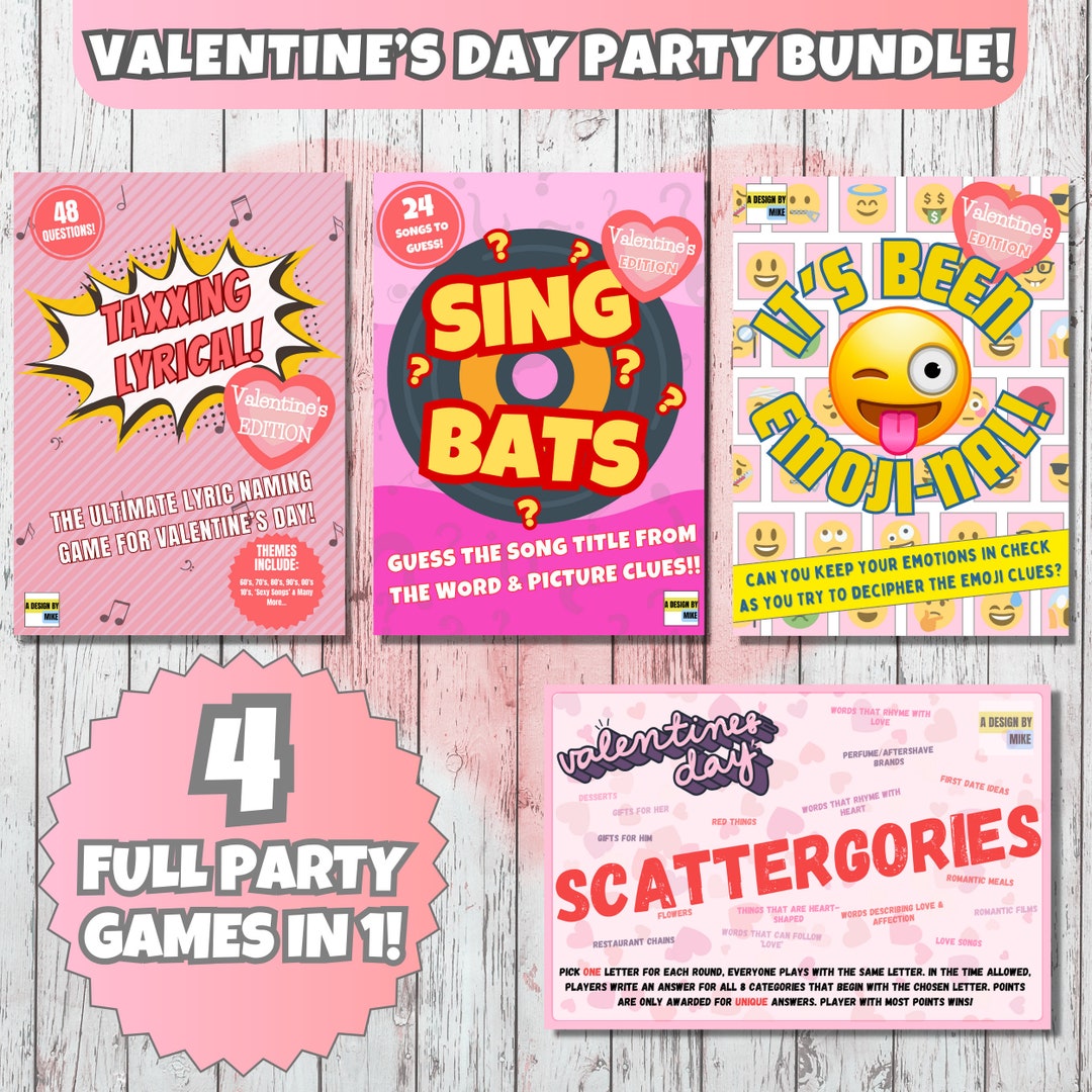 Valentine's Day Printable Party Game Bundle | Guess the Song Lyrics ...