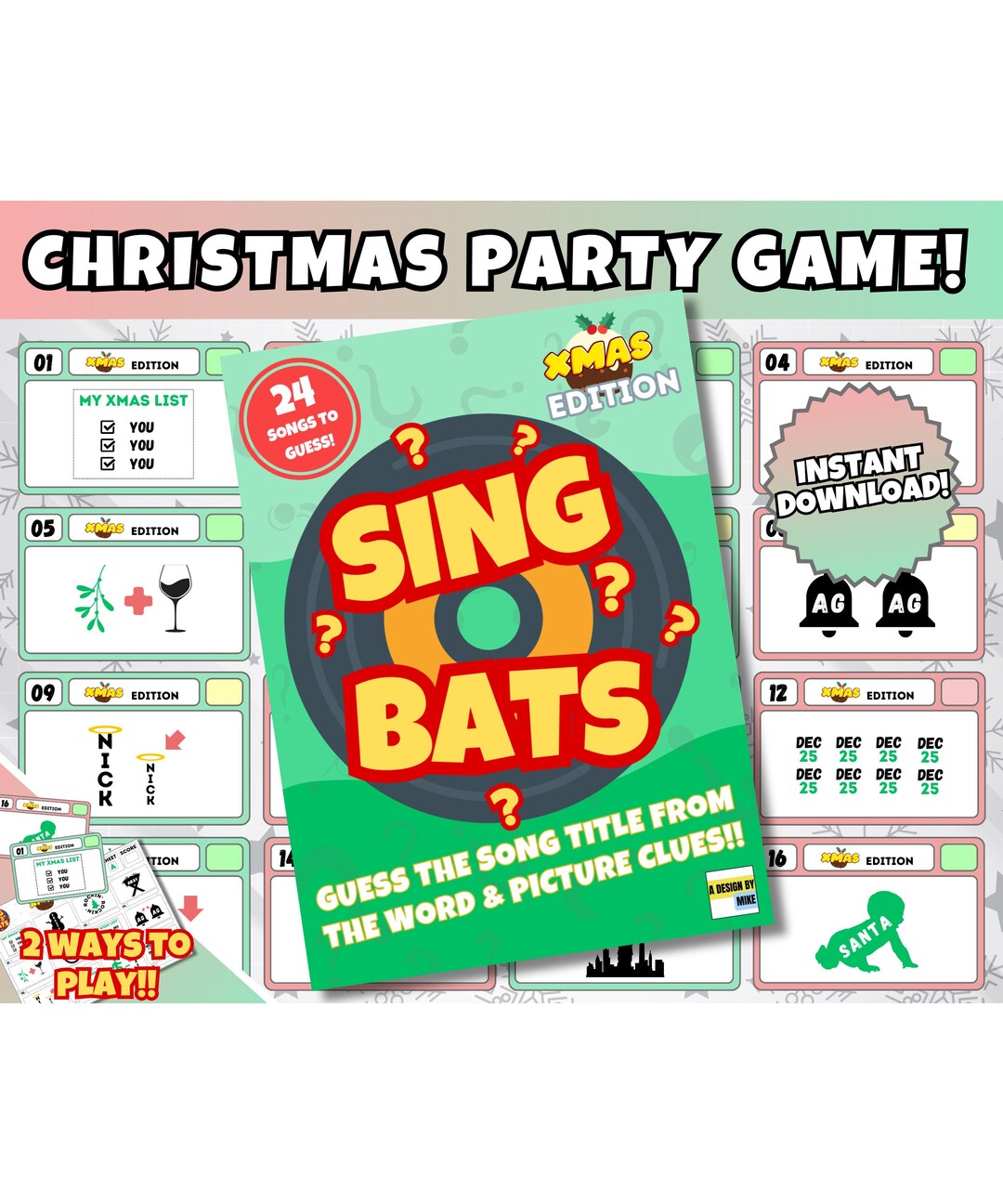 Christmas Printable Dingbats Puzzle Party Game | 'singbats' Xmas ...