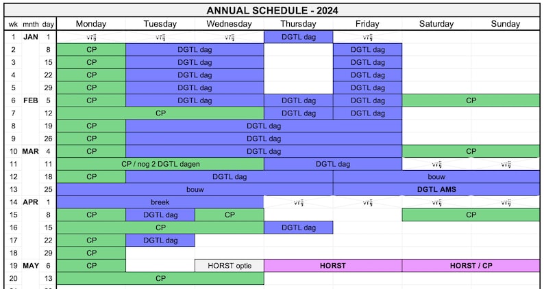 Annual Schedule Spreadsheet Template - Etsy