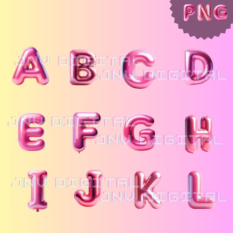 Pink Foil Alphabet , Foil Balloon Alphabet Clip Art ,4096x4096 PX ...