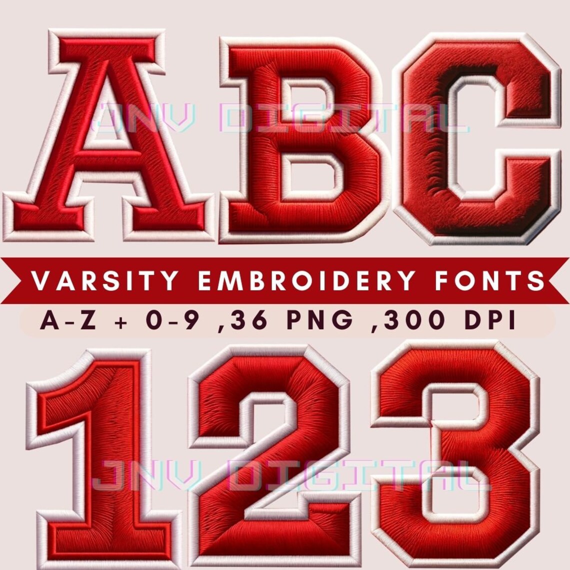 Varsity Embroidery Font PNG Pack - Instant Download Digital Alphabet ...