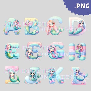 Pastel Watercolor Mermaid Alphabet PNG Fonts - Etsy