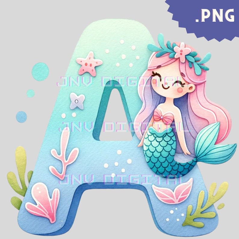 Pastel Watercolor Mermaid Alphabet PNG Fonts - Etsy
