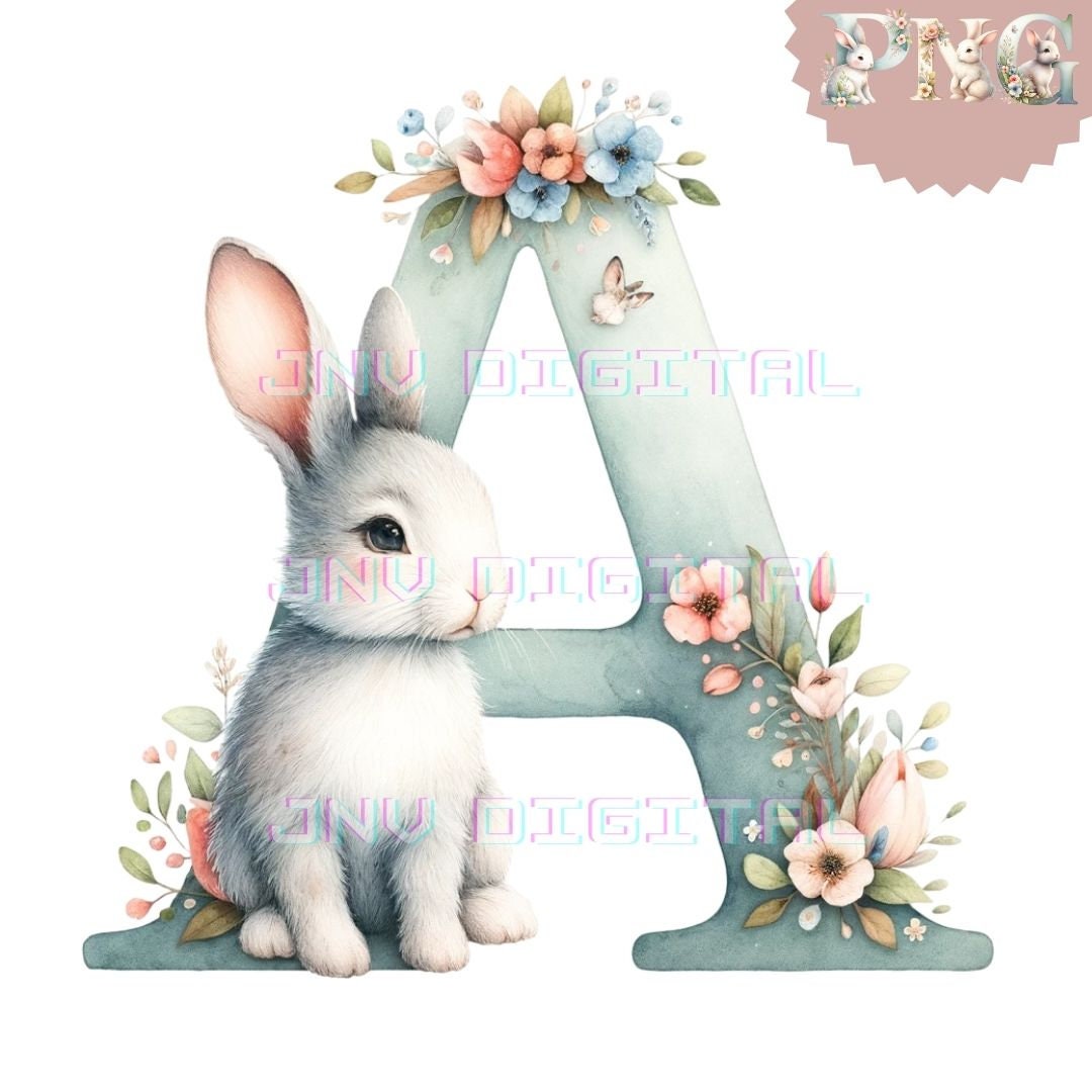 Whimsical Rabbit Watercolor Font - High-res PNG, 300 DPI, 4096x4096 ...