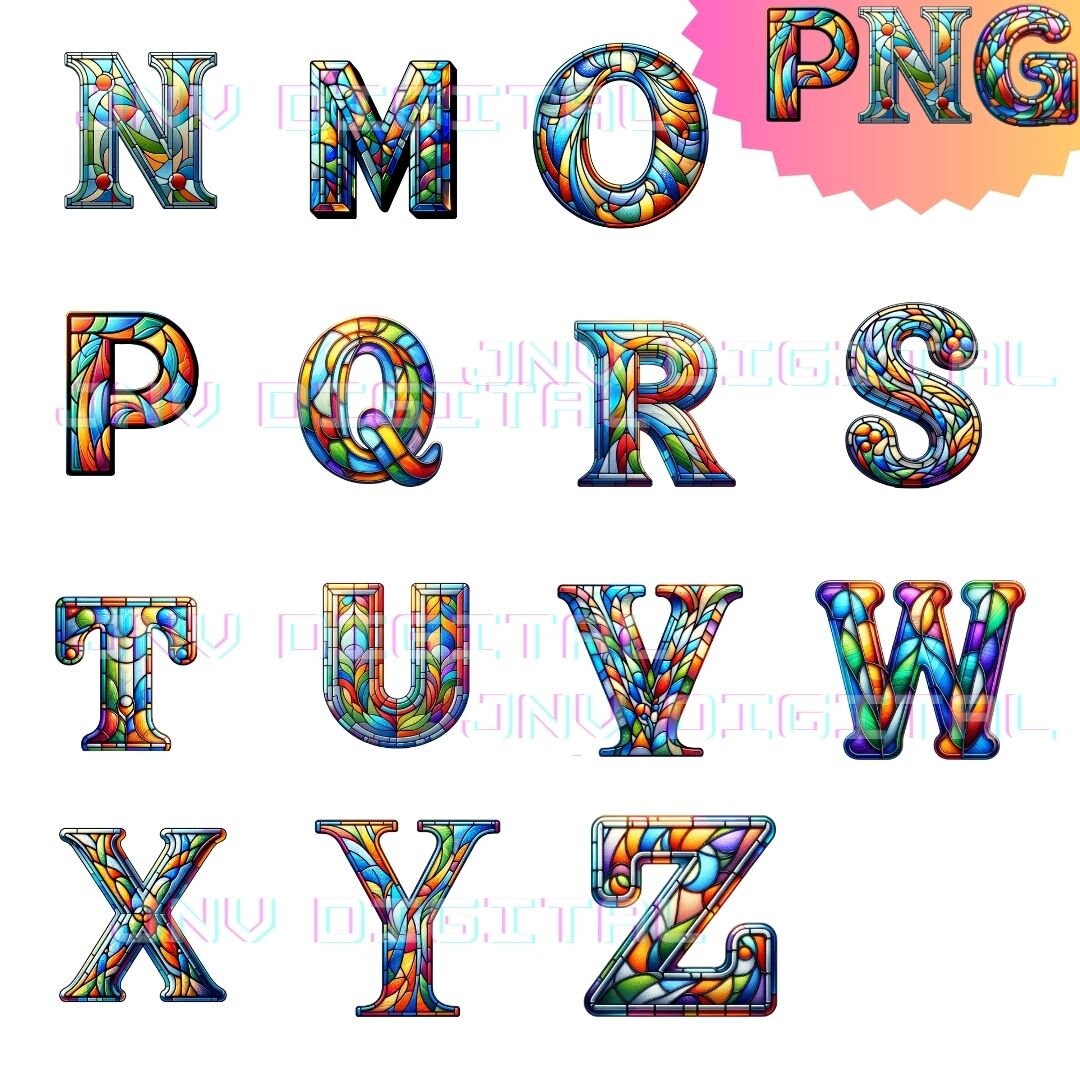 Glass Texture PNG FONTS ,stained Glass Alphabet PNG ,digital Download ...