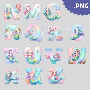 Pastel Watercolor Mermaid Alphabet PNG Fonts - Etsy