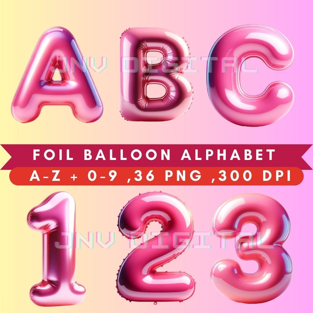 Pink Foil Alphabet , Foil Balloon Alphabet Clip Art ,4096x4096 PX ...