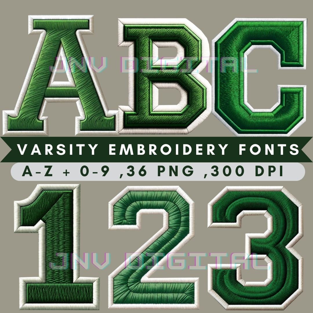Varsity Embroidery Font PNG Pack - Instant Download Digital Alphabet ...