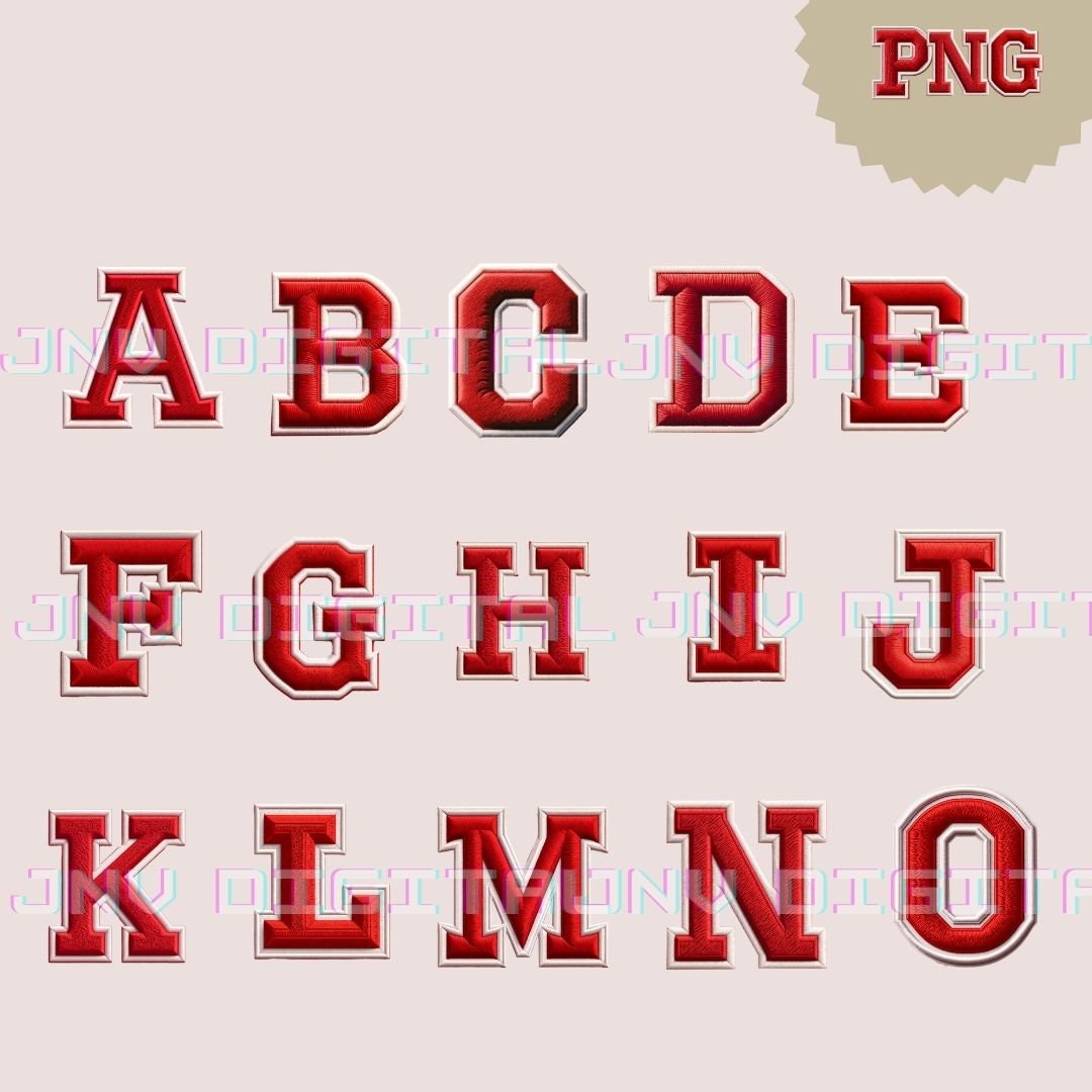 Varsity Embroidery Font PNG Pack - Instant Download Digital Alphabet ...