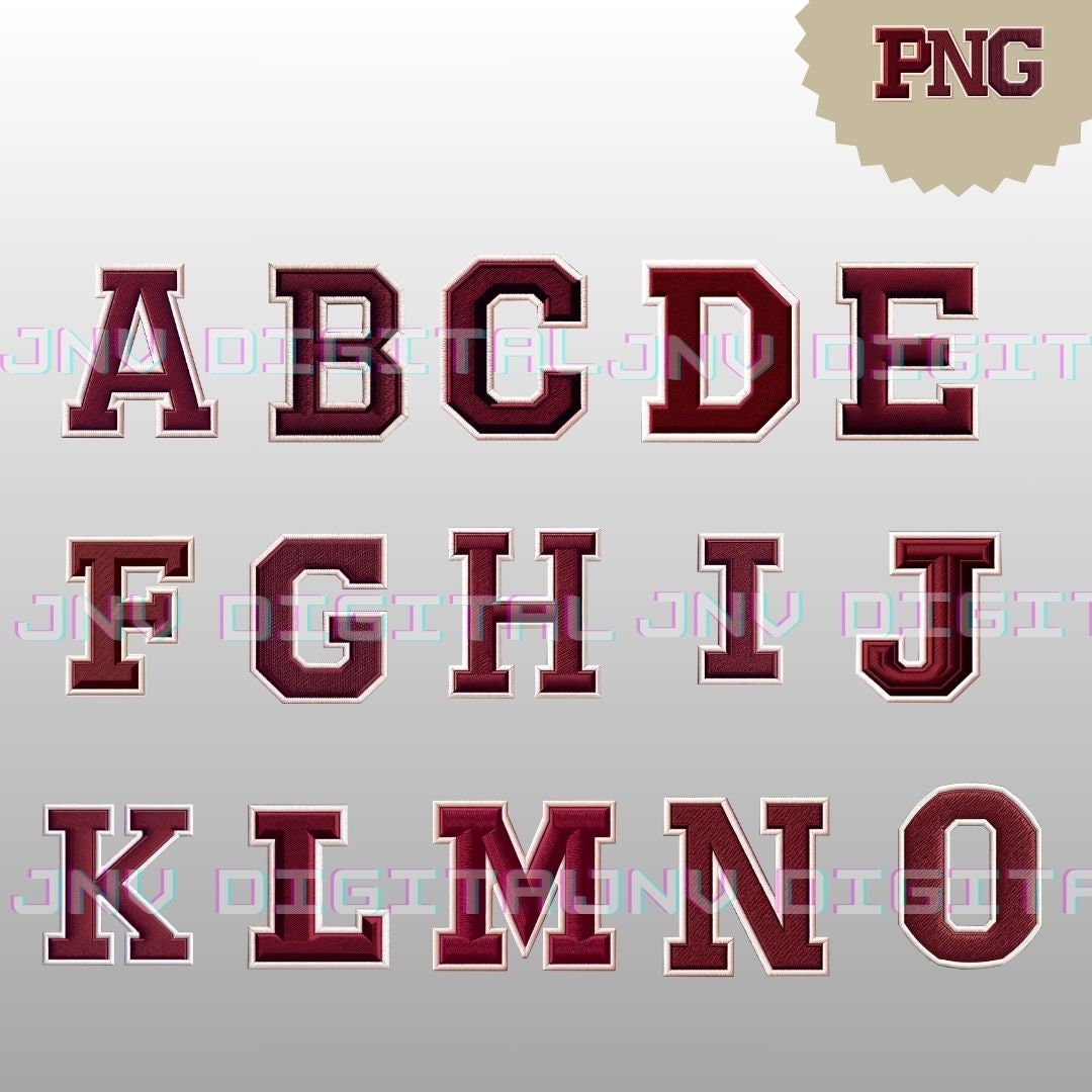 Varsity Embroidery Font PNG Pack - Instant Download Digital Alphabet ...