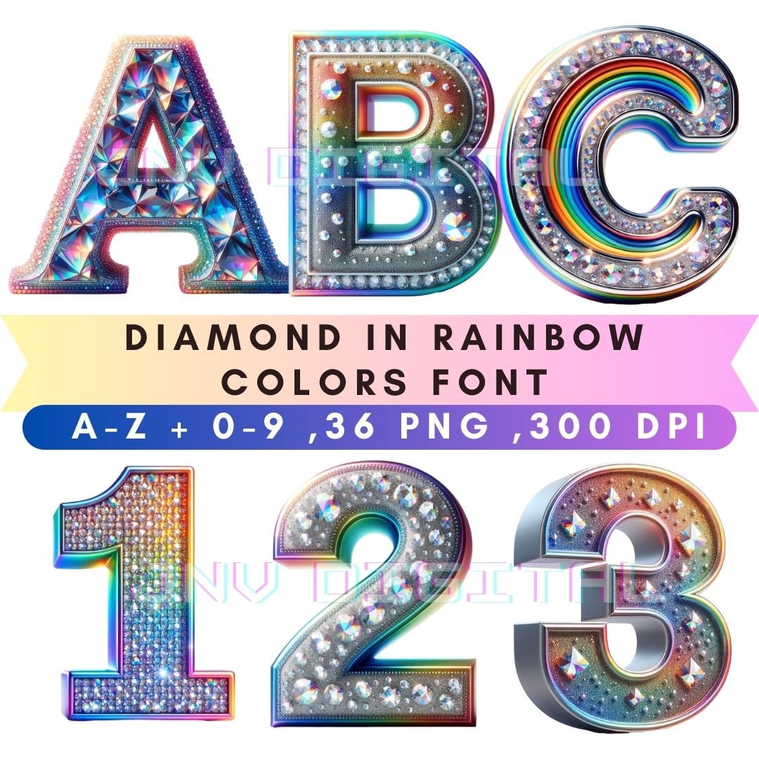 Rainbow Diamond Fonts PNG Files ,4096x4096 PX, 300 DPI - Etsy