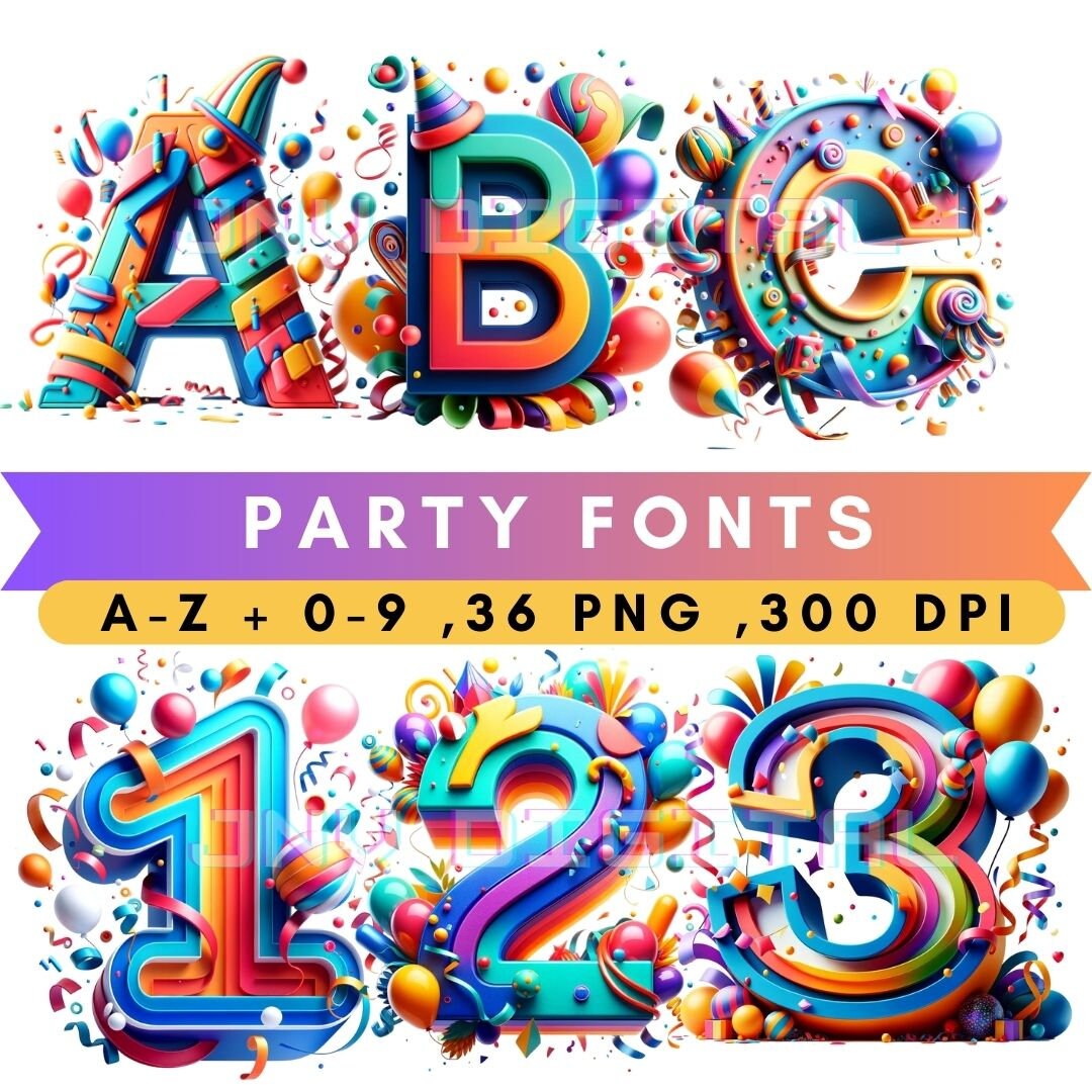 Fun Party Fonts Collection - High-resolution PNG, 4096x4096, 300 DPI - Etsy