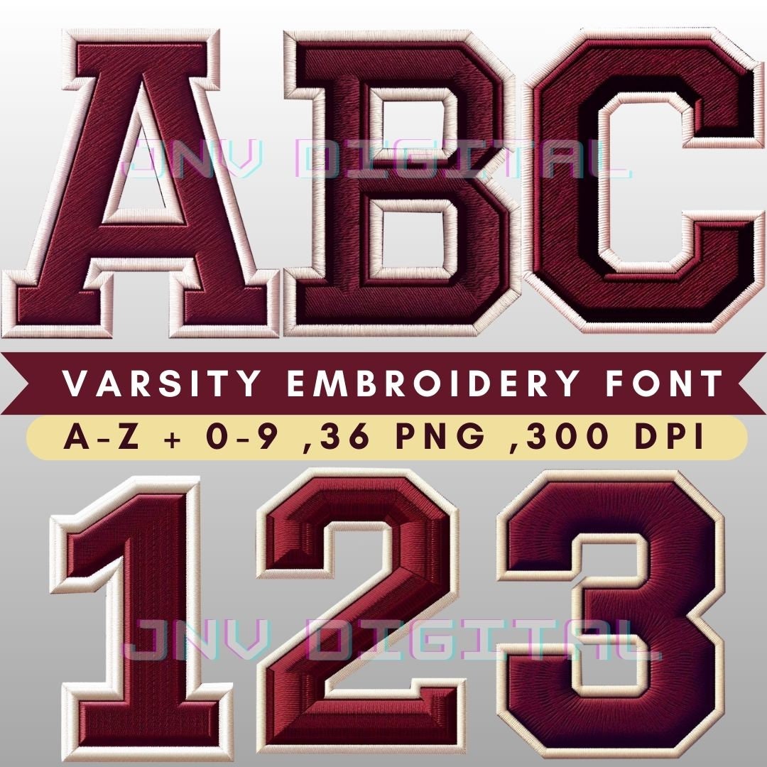 Varsity Embroidery Font PNG Pack - Instant Download Digital Alphabet ...