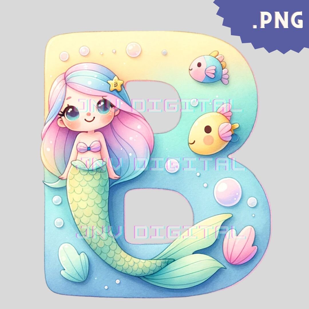 Pastel Watercolor Mermaid Alphabet PNG Fonts - Etsy