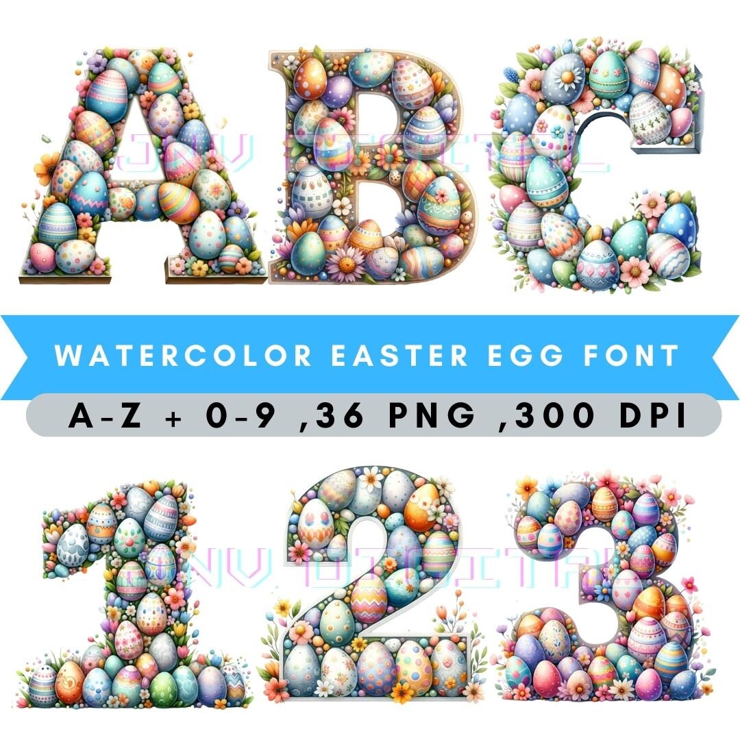 Watercolor Easter Egg Font - Digital Download, PNG ,300DPI - Etsy