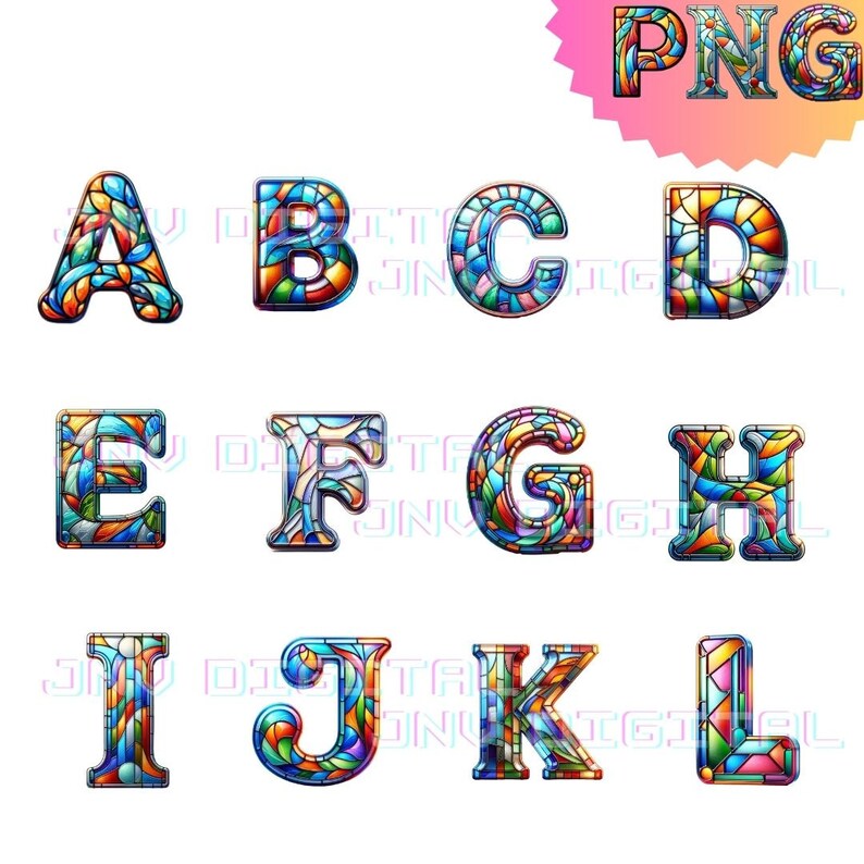 Glass Texture PNG FONTS ,stained Glass Alphabet PNG ,digital Download ...