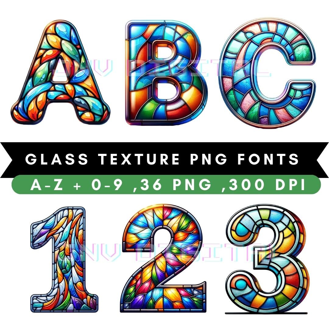 Glass Texture PNG FONTS ,stained Glass Alphabet PNG ,digital Download ...