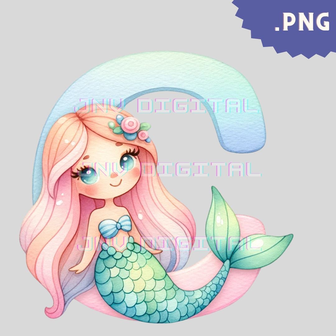 Pastel Watercolor Mermaid Alphabet PNG Fonts - Etsy