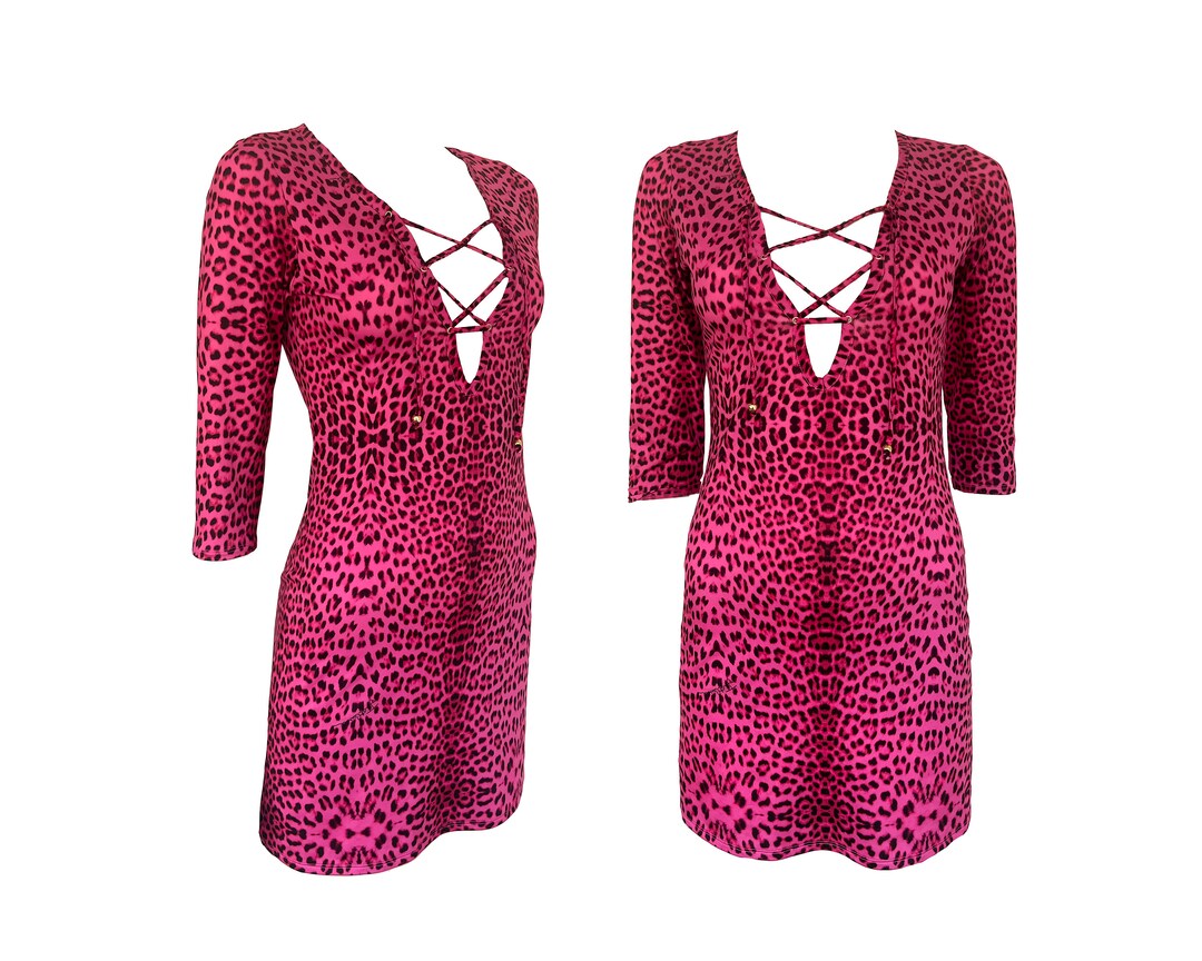 2000S Just Cavalli Pink Leopard Print Mini Dress/ Y2k Roberto Cavalli ...