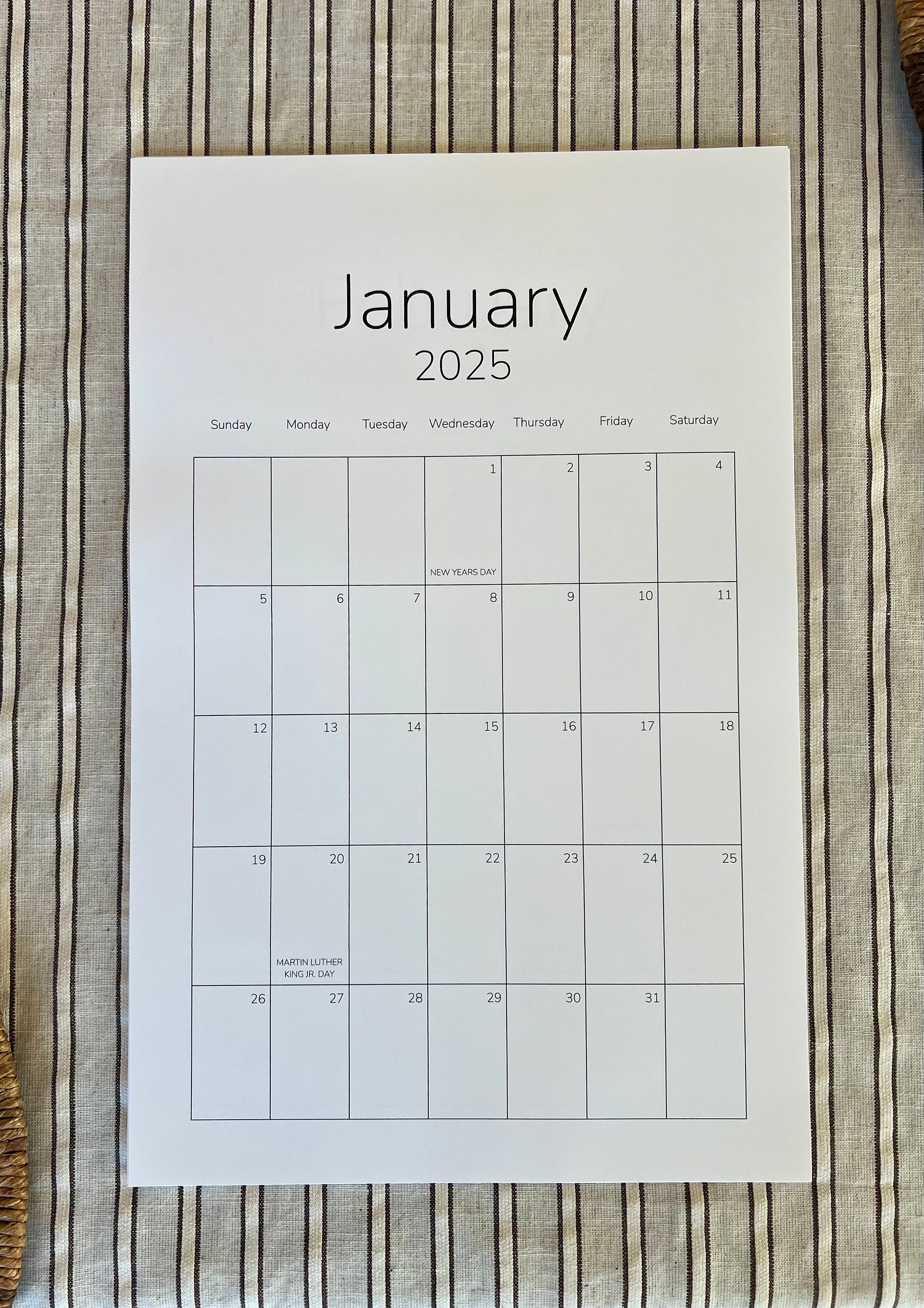 2025 Wall Calendar, Wall Decor, Minimal Calendar, Monthly Calendar ...