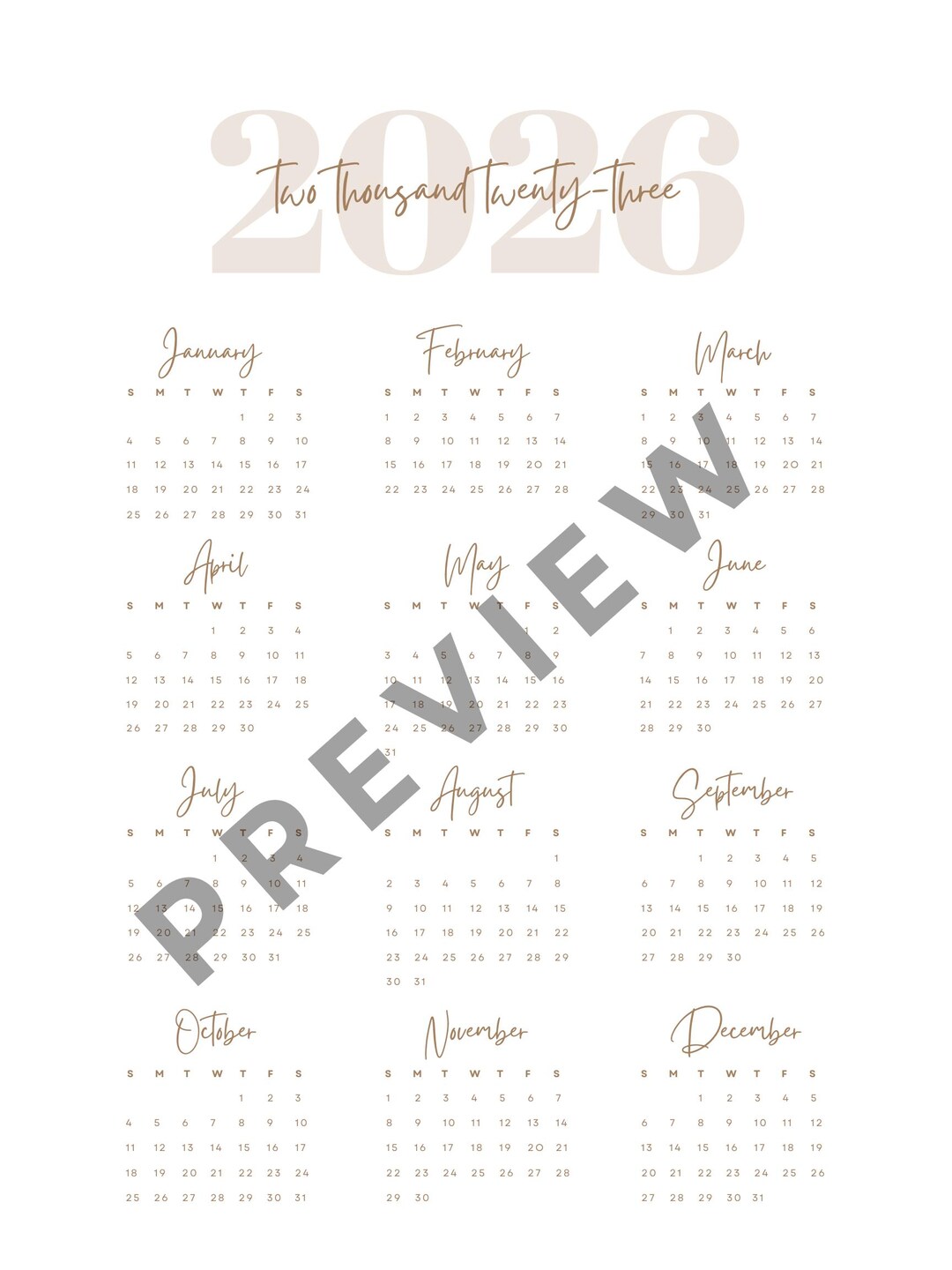 2026 Luxe Printable Monthly Calendar, A4 Letter Size (PDF) - Etsy